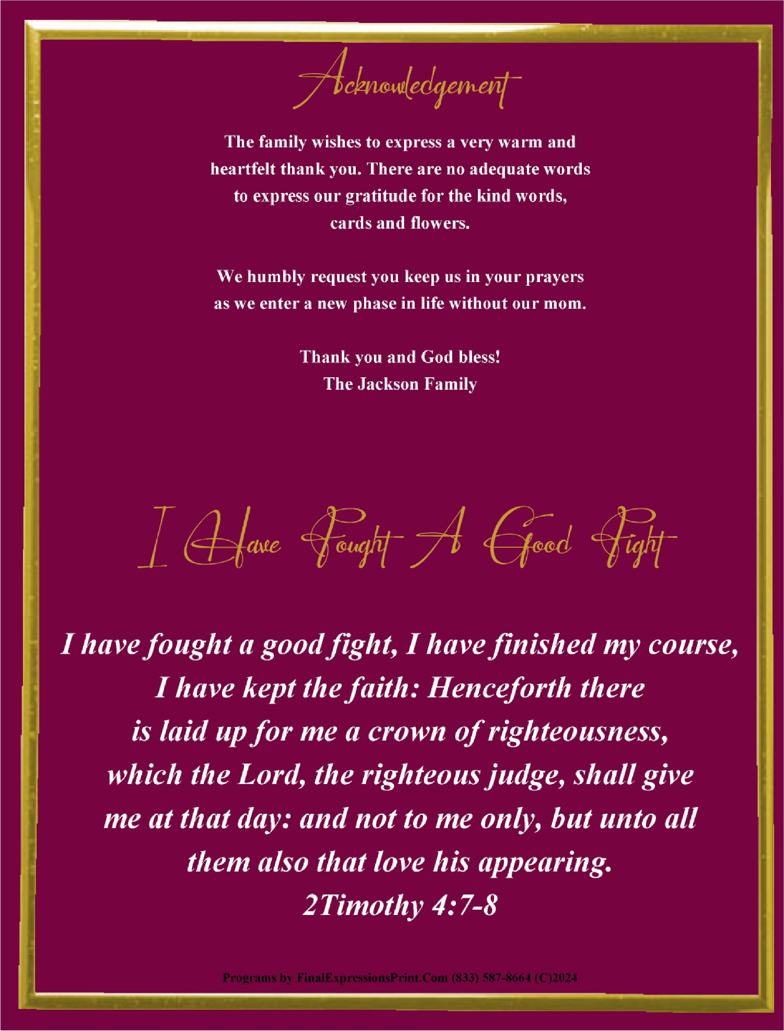 Funeral Memorial Program | Final Expressions Print